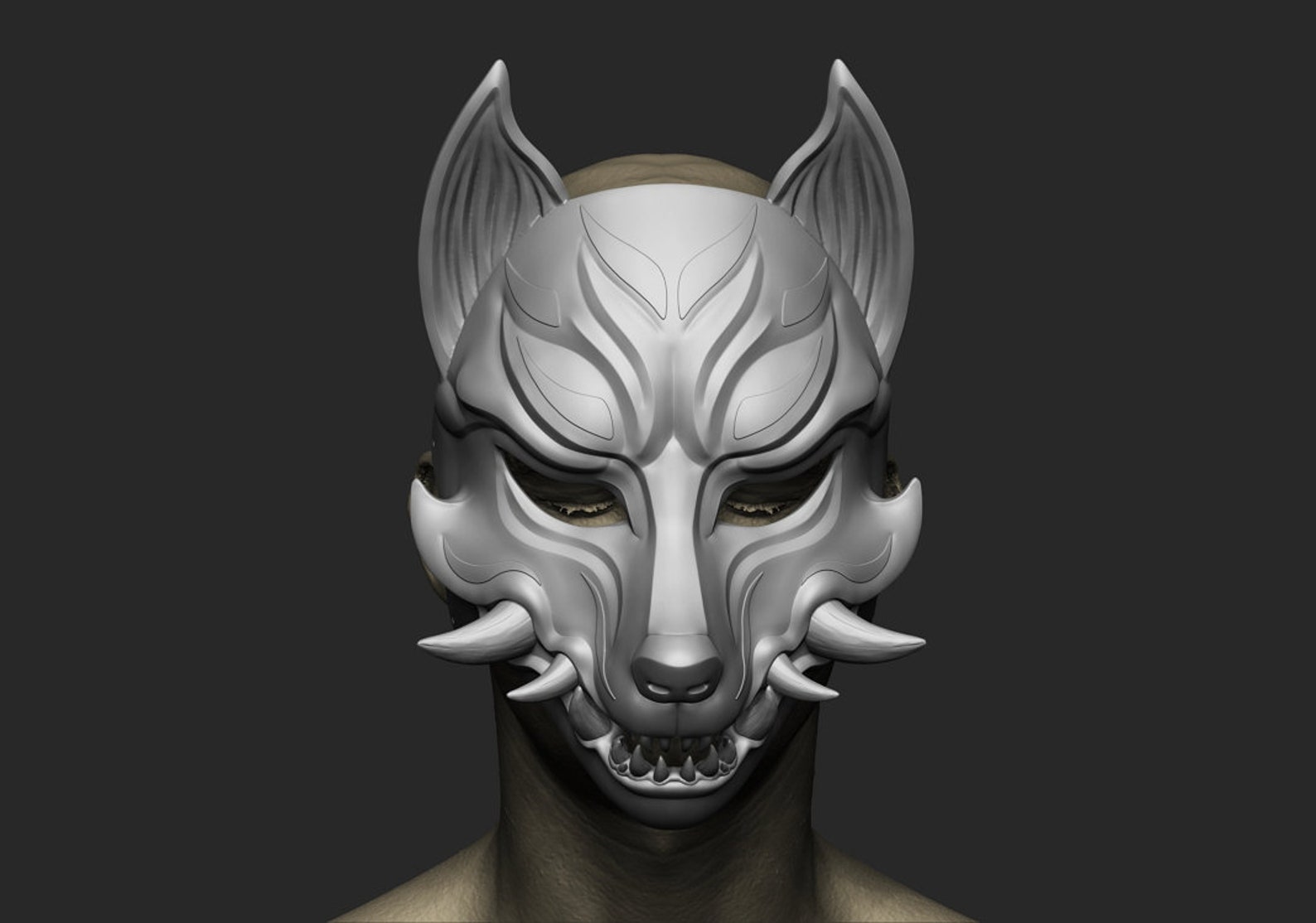 Kitsune Mask With Fangs Anime Mask Model for 3D Print - Etsy