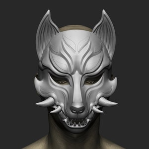 3D Printable Kitsune Fox Mask With Fangs - Japanese Anime Cosplay Prop ...