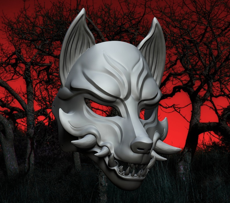 Kitsune Mask With Fangs Anime Mask Model for 3D Print - Etsy