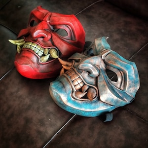 Red Oni Menpo Samurai Mask - Japanese Warrior Facial Armor for Cosplay ...
