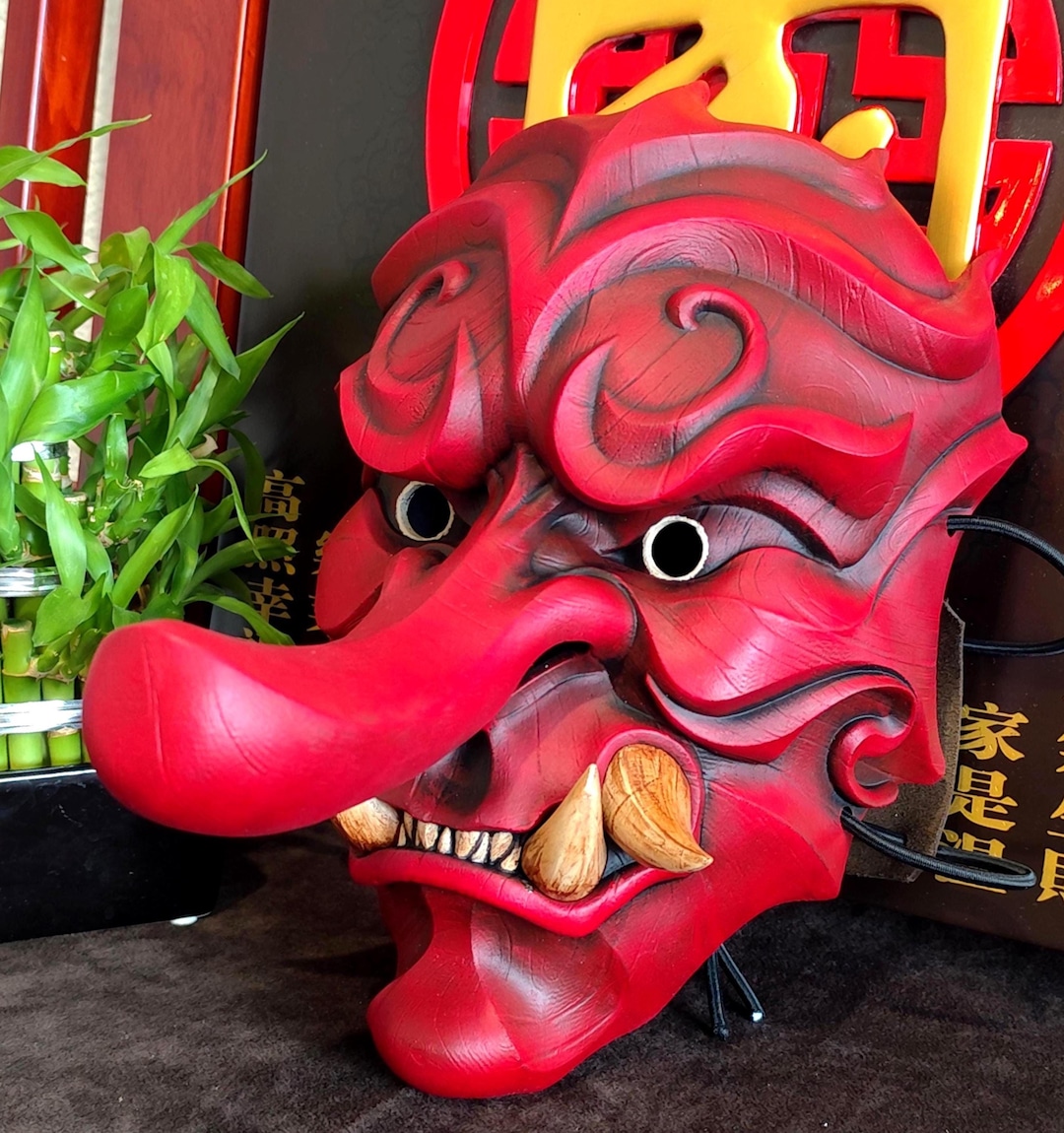 Japanese Tengu Oni Demon Mask - Traditional Noh Theater Costume for ...