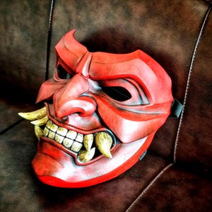 Red Oni Menpo Samurai Mask - Japanese Warrior Facial Armor for Cosplay ...