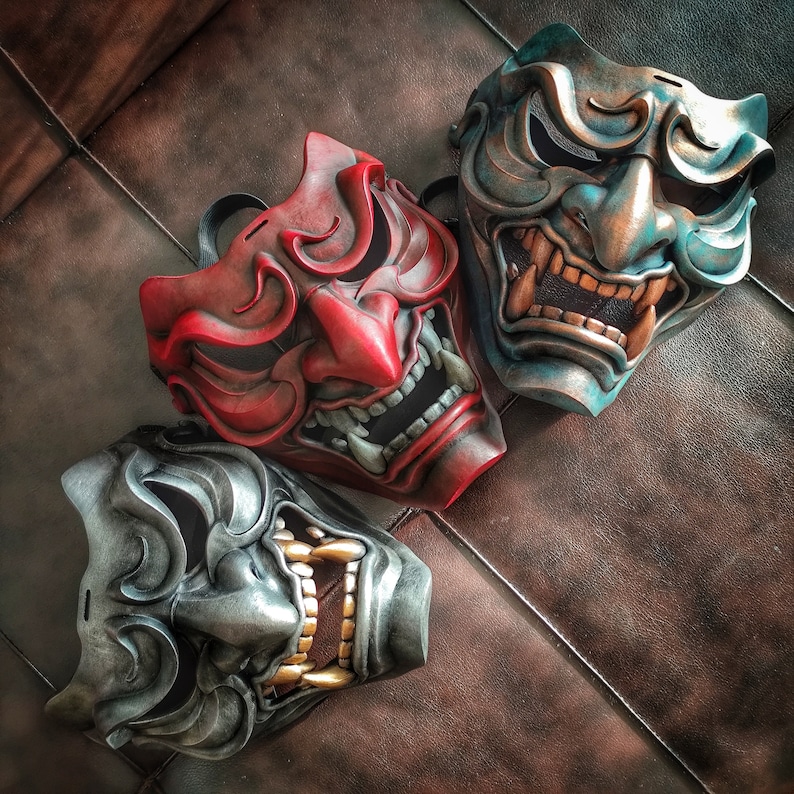 Red Samurai Mempo Full Face Mask - Japanese Warrior Cosplay Costume ...