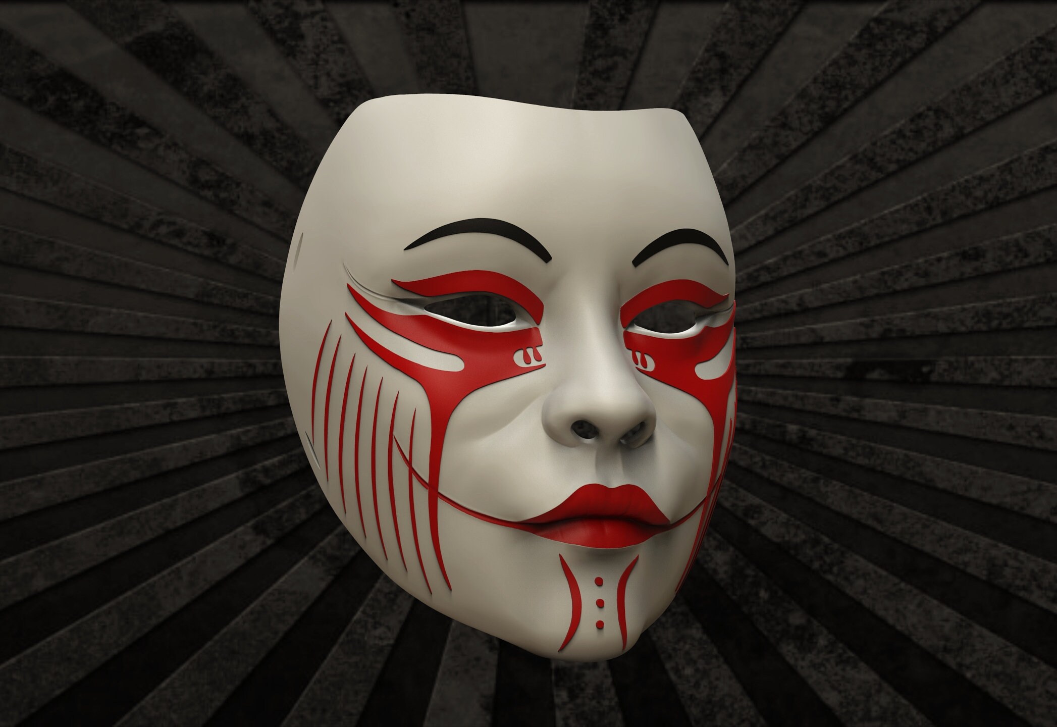 Geisha Anime 3D Printable Mask Model - Japanese Cosplay Prop for ...