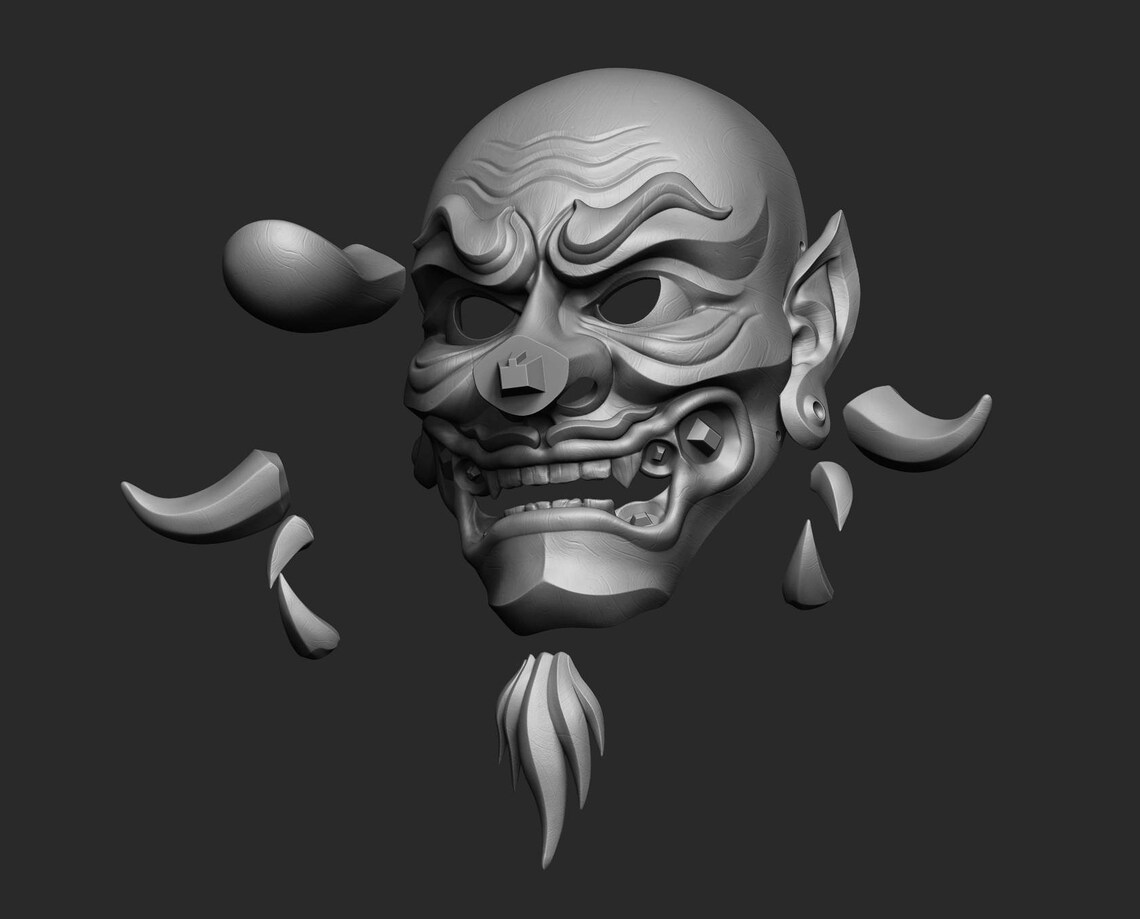 Japanese Tengu Oni Demon Smile Mask STL File for 3D Printing ...