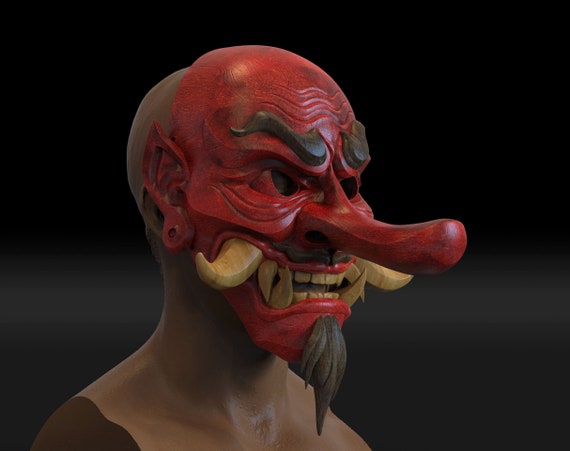 Japanese Tengu Smile Mask Oni Demon Mask for 3D Print | Etsy