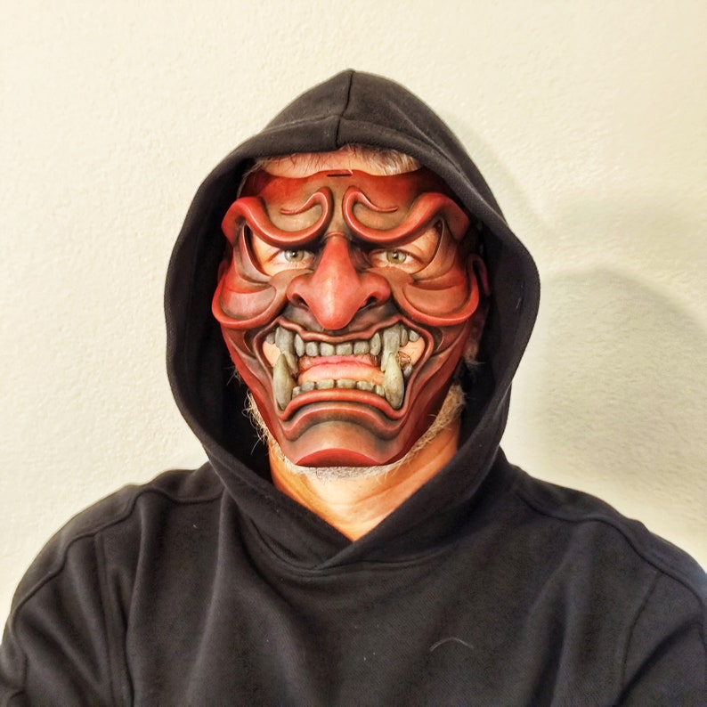 Red Samurai Mempo Full Face Mask - Japanese Warrior Cosplay Costume ...
