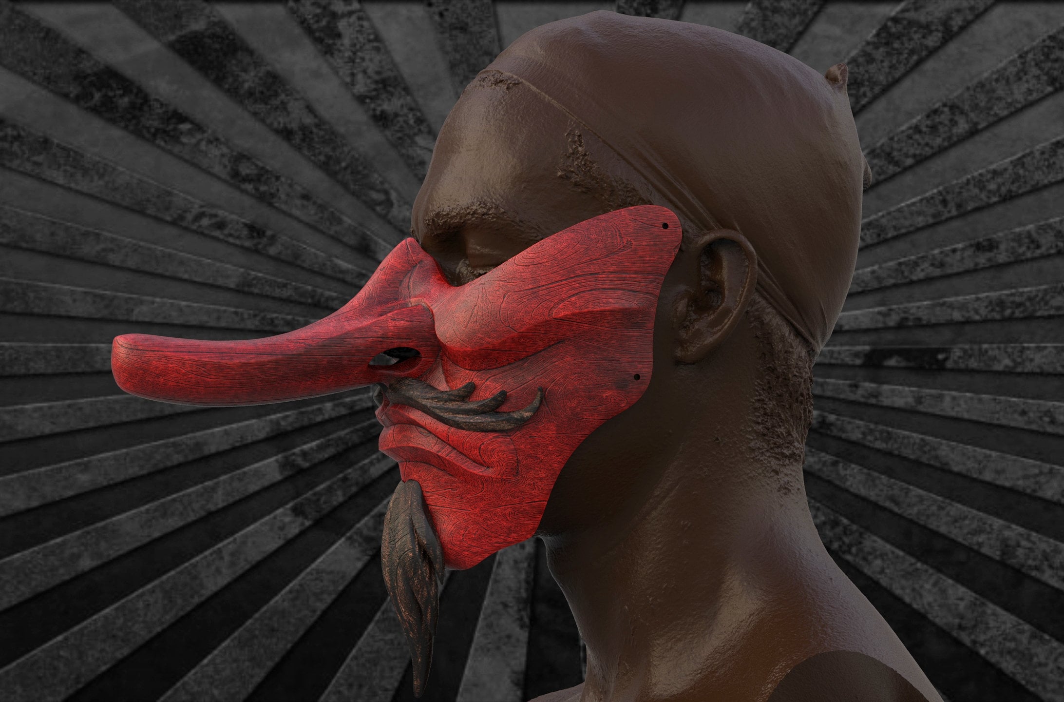 Japanese Tengu Oni Demon Half Mask 3D Printable Model for Cosplay ...