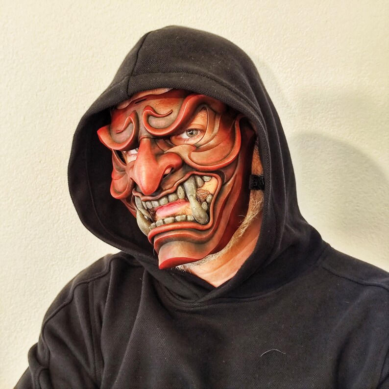 Red Samurai Mempo Full Face Mask - Japanese Warrior Cosplay Costume ...