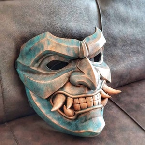 Bronze Menpo Samurai Oni Mask - Japanese Warrior Armor Face Protection ...