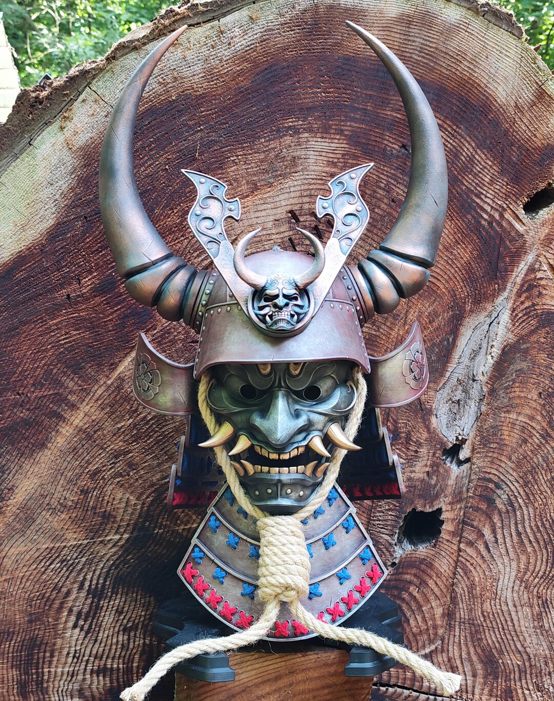Samurai Oni Warrior Helmet - Red or Steel Kabuto Mask for Cosplay ...