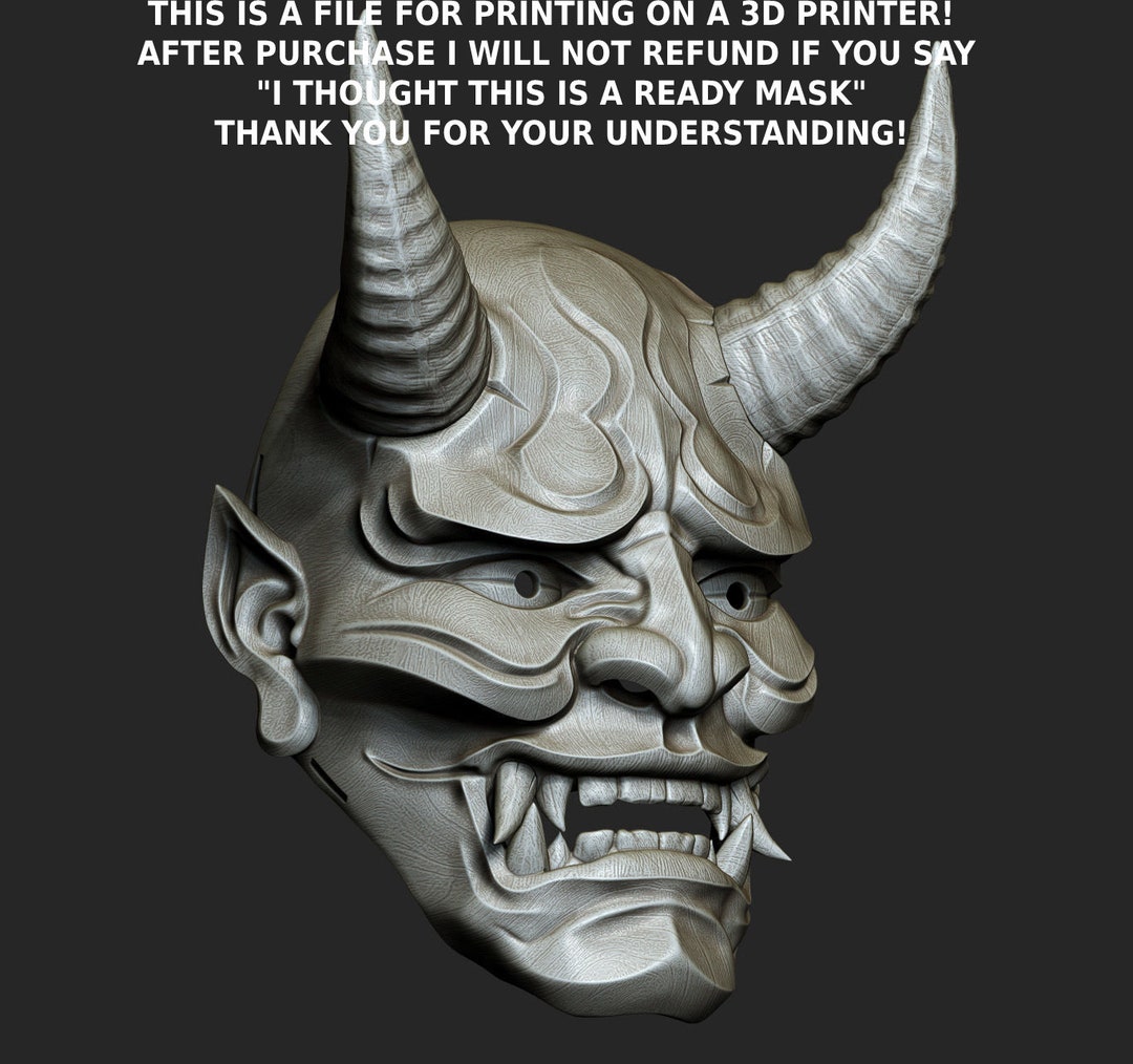 Authentic Japanese Hannya Oni Demon Mask STL File for 3D Printing ...
