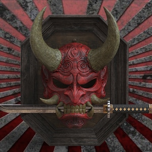 Oni Mask With Tanto Knife in Frame Model for 3D Print - Etsy