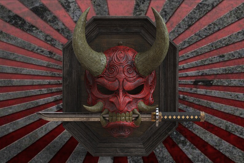 Oni Mask With Tanto Knife in Frame Model for 3D Print - Etsy