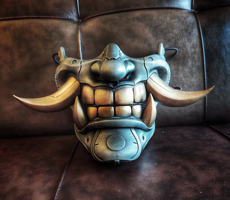 Cyberpunk Oni Half Mask: Samurai-inspired Cosplay Accessory for ...