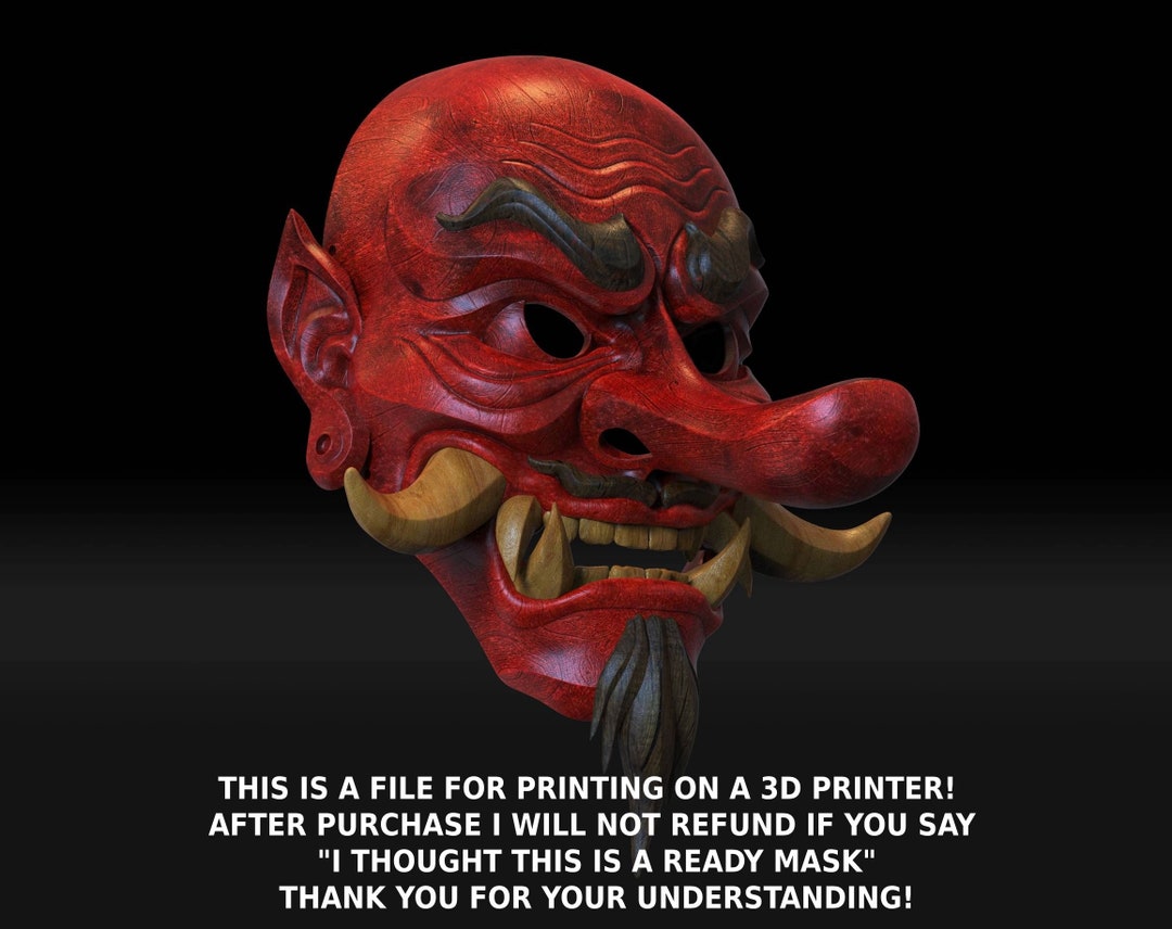 Japanese Tengu Oni Demon Smile Mask STL File for 3D Printing ...