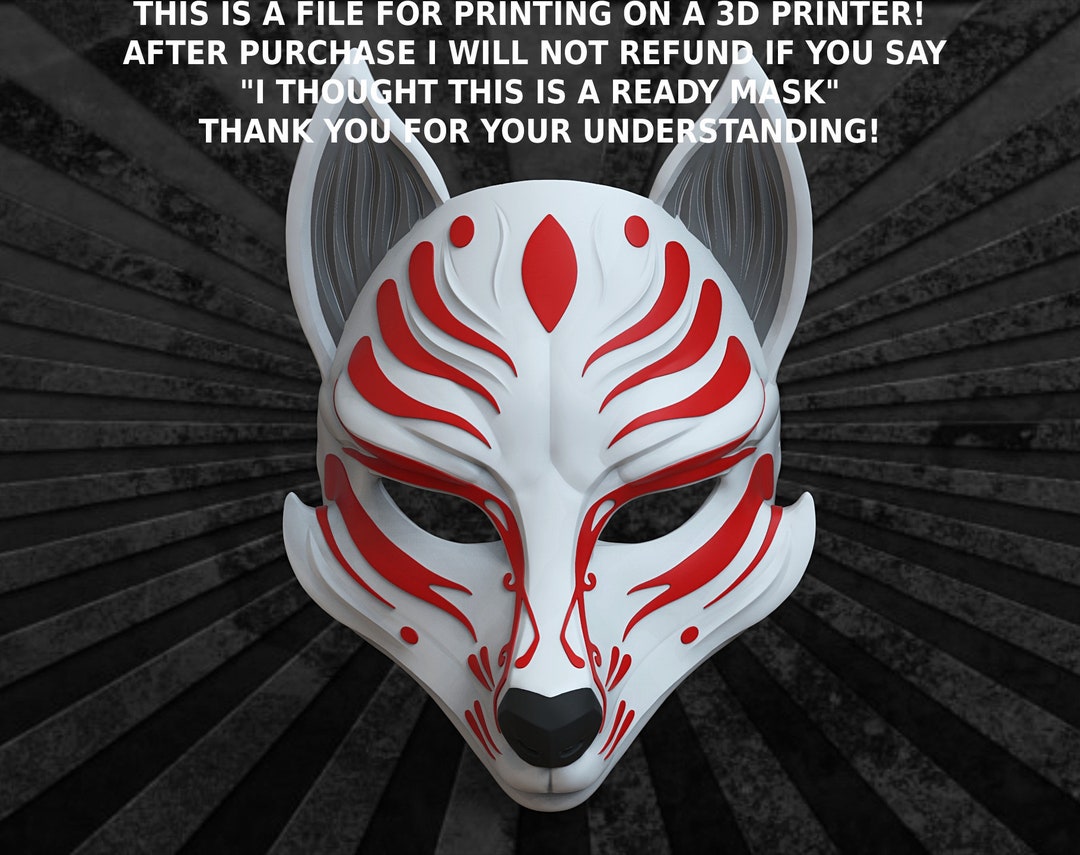 Kitsune Anime Fox Mask 3D Printable Model for Cosplay, Halloween, and ...