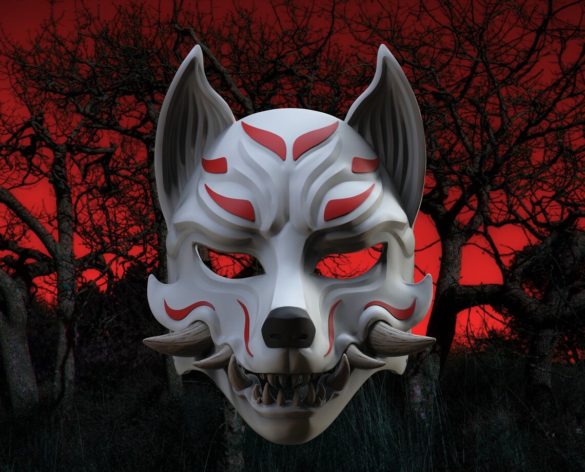 Kitsune Mask With Fangs Anime Mask Model for 3D Print - Etsy