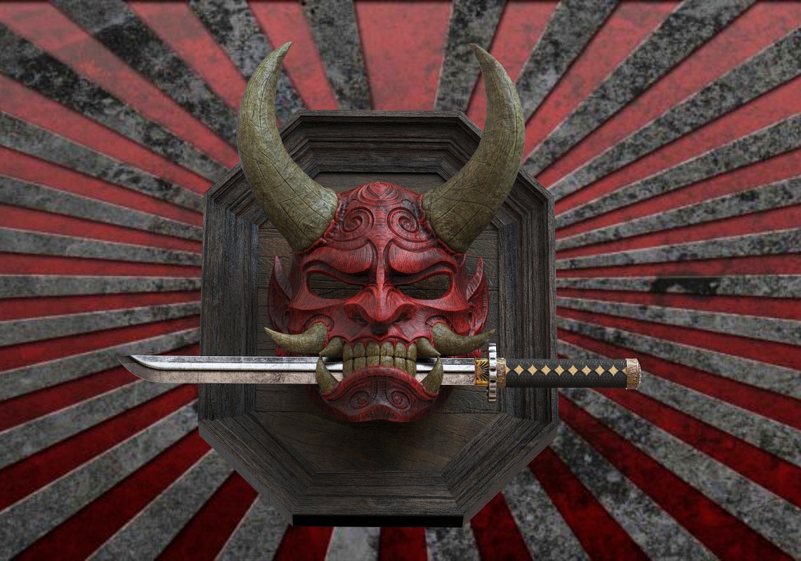 Oni Mask With Tanto Knife in Frame Model for 3D Print - Etsy