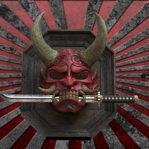 Oni Mask With Tanto Knife in Frame Model for 3D Print - Etsy