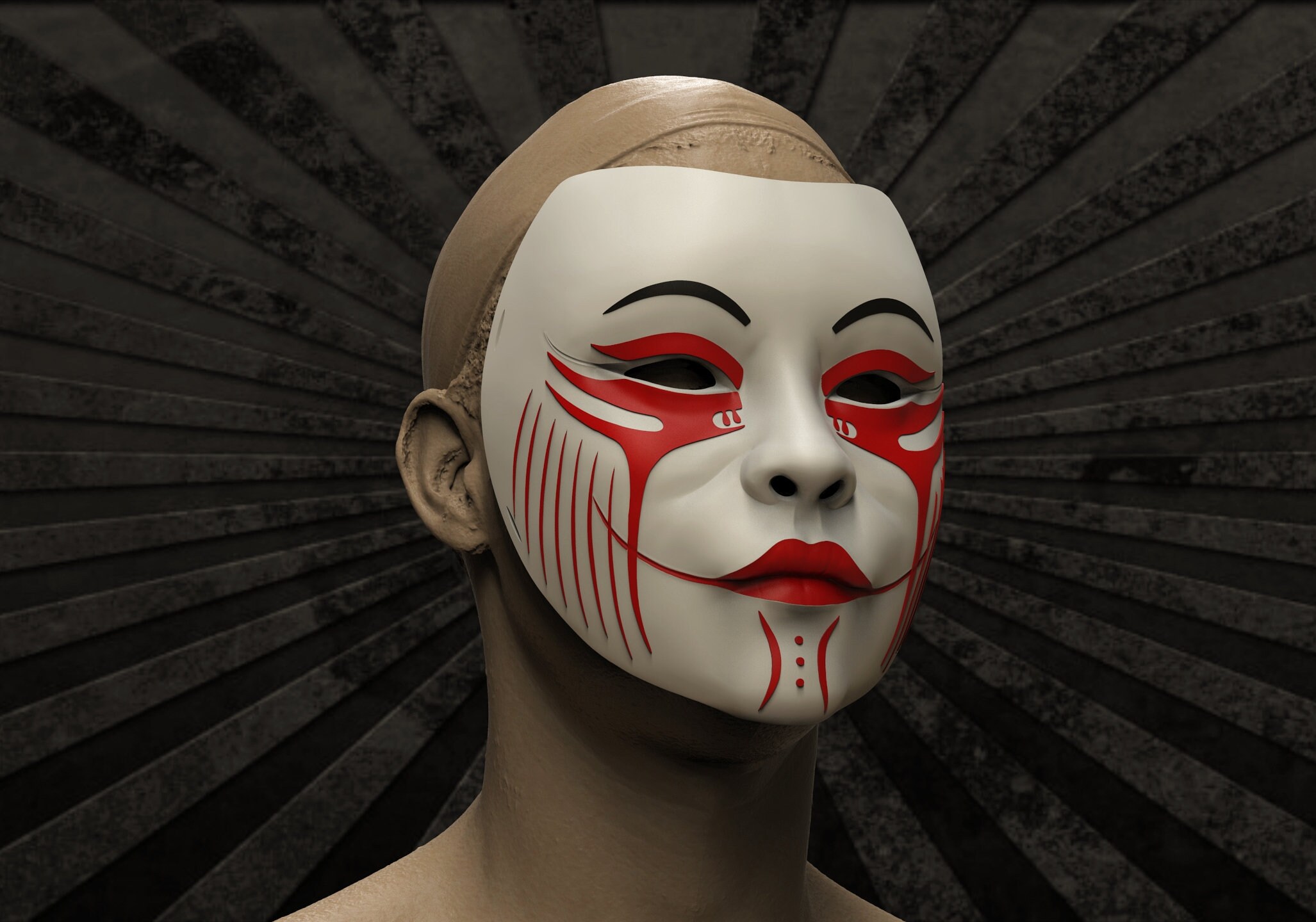 Geisha Anime 3D Printable Mask Model - Japanese Cosplay Prop for ...