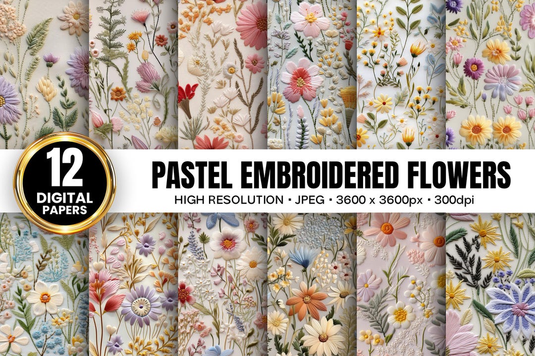 Pastel Stumpwork Embroidery Pattern | 3D Stitched Floral Texture | Soft ...