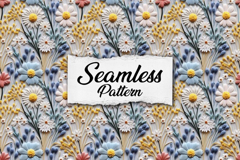 3D Pastel Flowers Embroidery Pattern | Scrapbook Paper (digital ...