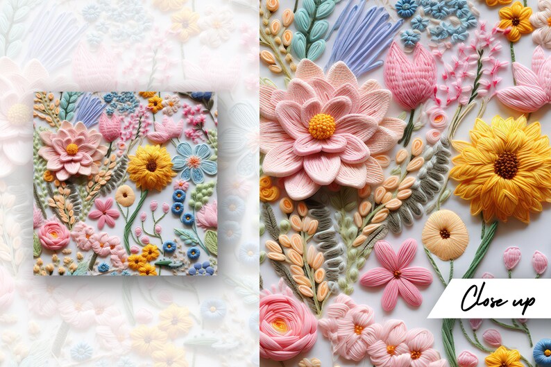 3D Pastel Flowers Embroidery Pattern | Scrapbook Paper (digital ...