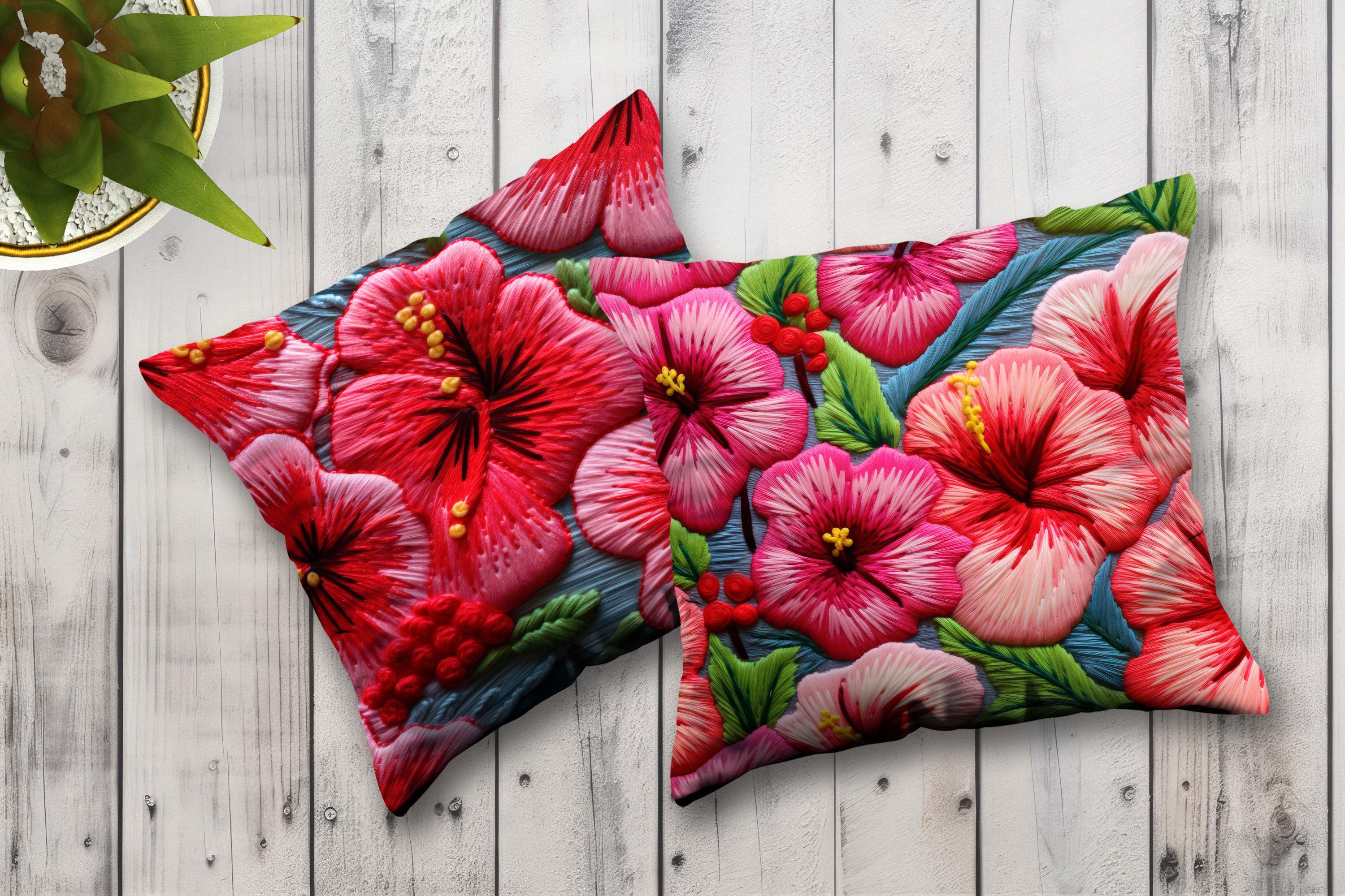 Summer Hibiscus Flowers Embroidery | Tropical Floral Stitched Pattern ...