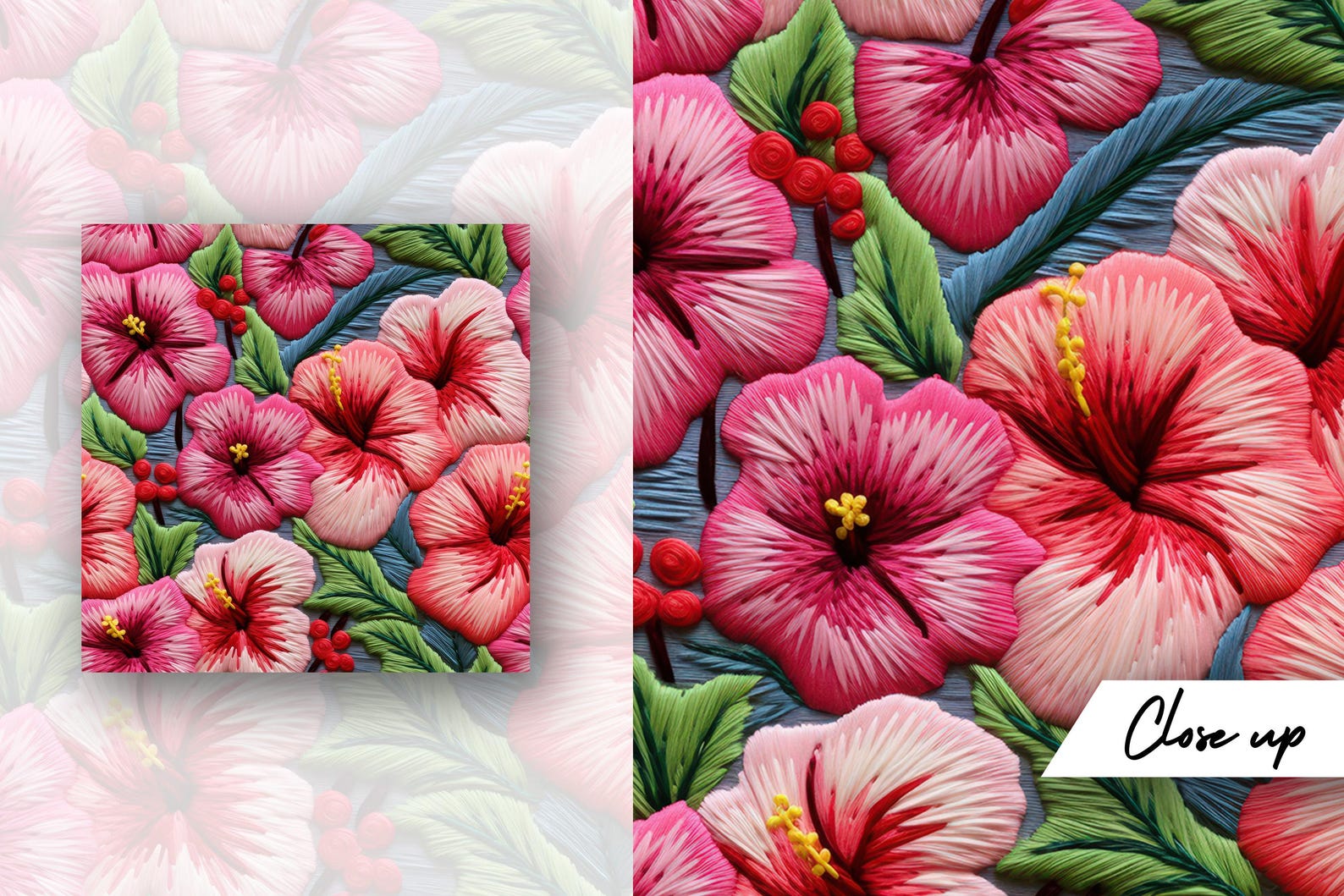 Summer Hibiscus Flowers Embroidery | Tropical Floral Stitched Pattern ...