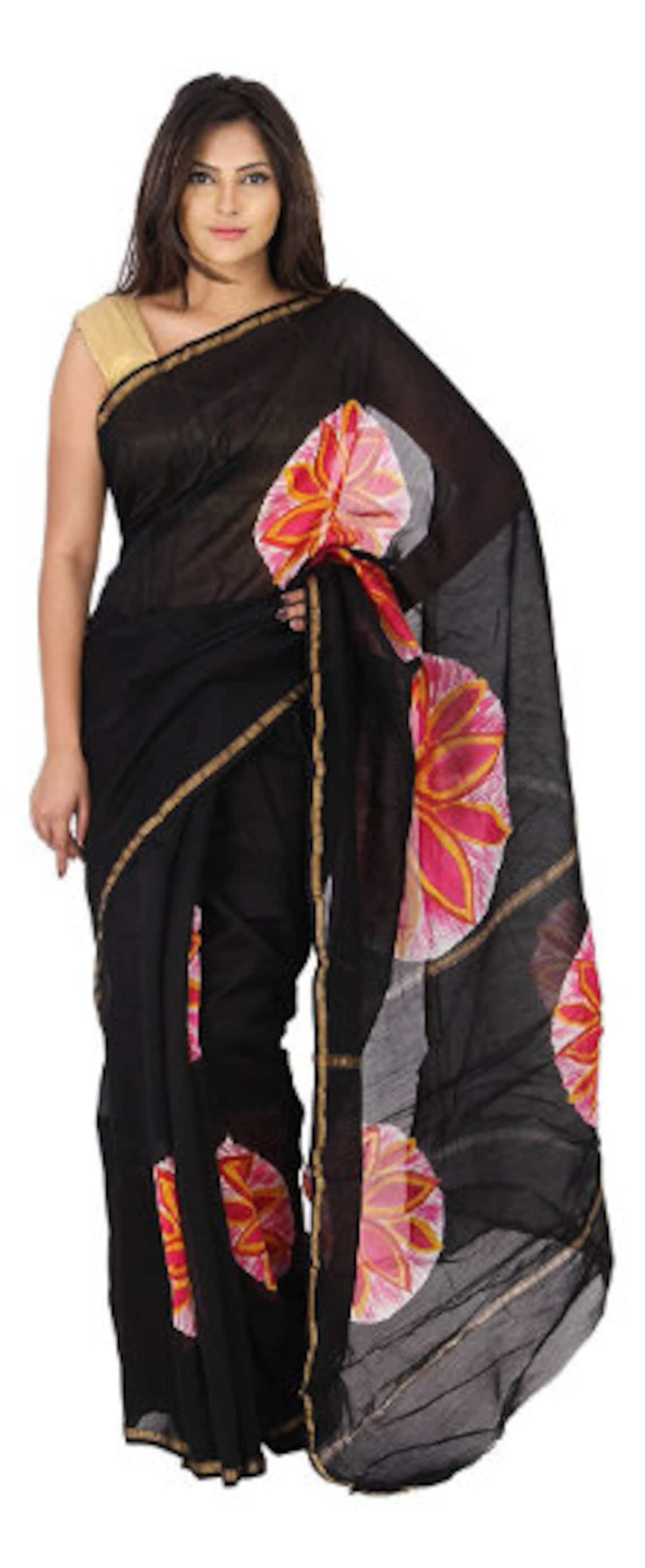 Authentic Pure Black Chanderi Cotton Silk Saree, Cotton Silk, Indian ...