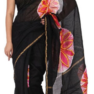 Authentic Pure Black Chanderi Cotton Silk Saree, Cotton Silk, Indian ...