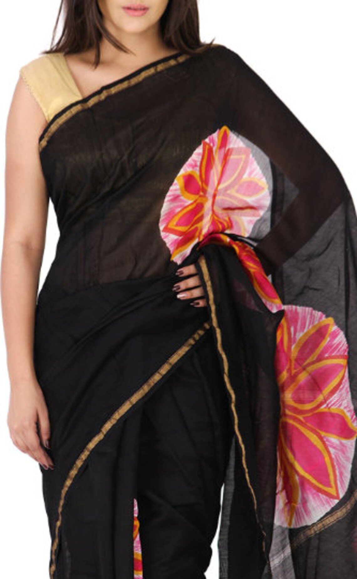 Authentic Pure Black Chanderi Cotton Silk Saree, Cotton Silk, Indian ...