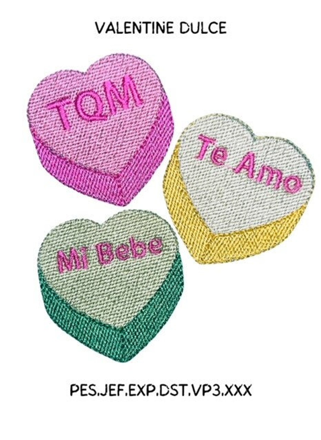 Valentine's Day Love Candy- TQM, Te Amo, Mi Bebe--embroidery File - Etsy