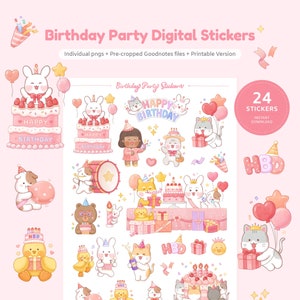 Cute Birthday Party Digital Stickers | Birthday Theme Goodnotes ...