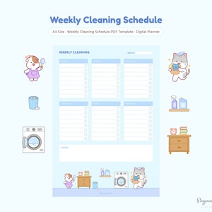 Cute Weekly Cleaning Schedule Template | Cleaning Zone Checklist ...