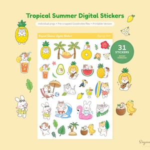 Cute Tropical Summer Digital Planner Stickers | Tropical Vibes ...