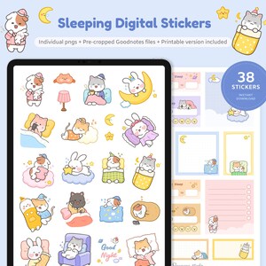 Cute Sleeping Digital Stickers Bedtime Goodnotes Stickers - Etsy