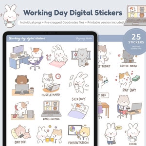 Cute Working Day Digital Planner Stickers Office Work - Etsy