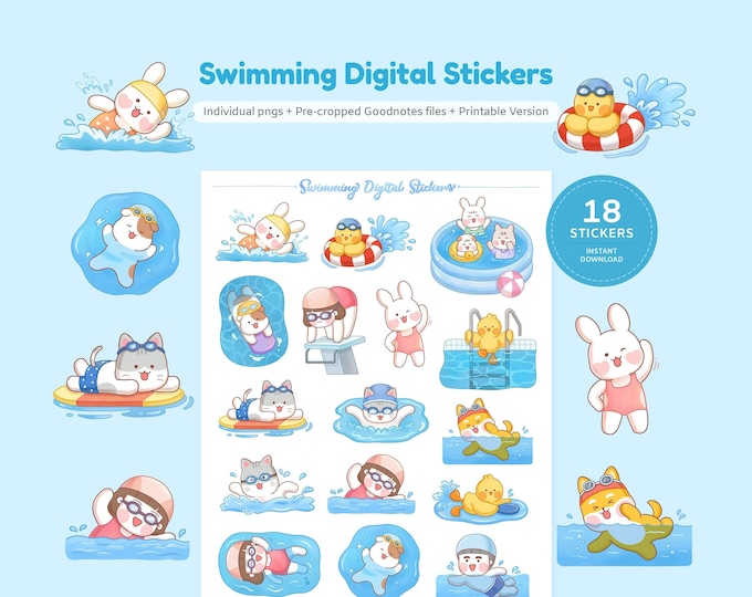 Cute Swimming Stickers for Digital Planner | Swimming Day Goodnotes ...