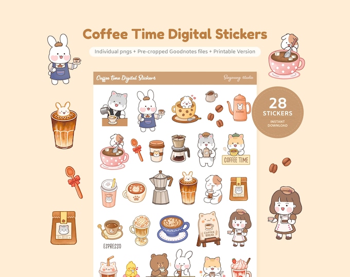 Cute Coffee Time Digital Stickers Coffee Break Goodnotes Stickers ...