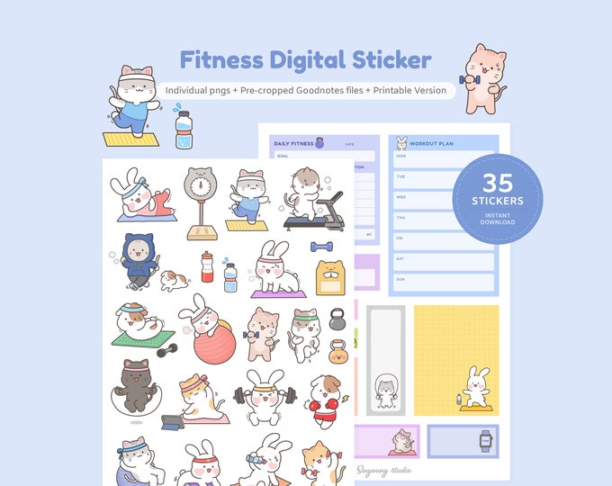 Cute Fitness Stickers for Digital Planner | Gym Goodnotes Stickers ...