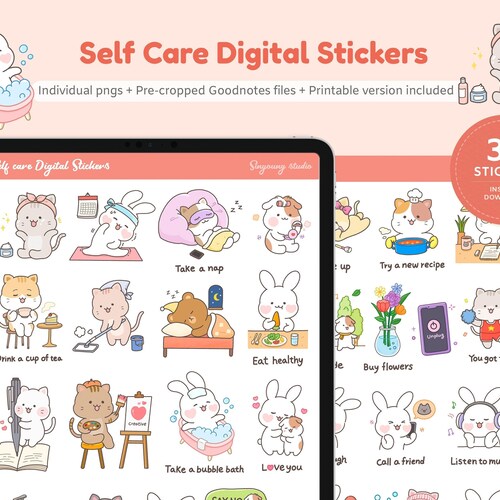 Cute Self Care Goodnotes Stickers Skincare Digital Planner - Etsy