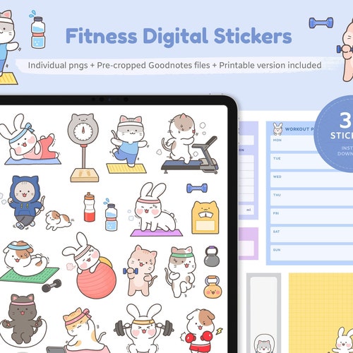 Cute Fitness Stickers for Digital Planner Gym Goodnotes - Etsy