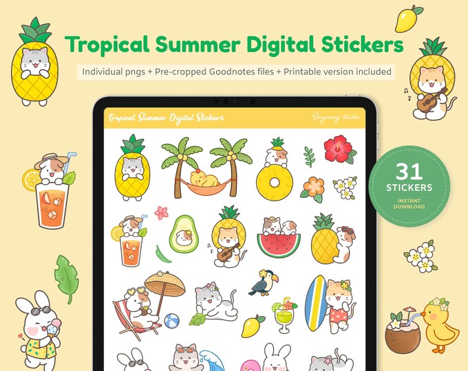 Cute Tropical Summer Digital Planner Stickers Tropical Vibes - Etsy