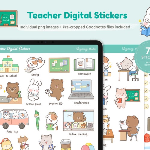 Cute Study Digital Stickers for Goodnotes Planner Hand Drawn | Etsy