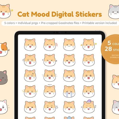 Cute Cat Mood Digital Stickers Cat Face Emoticon Goodnotes - Etsy
