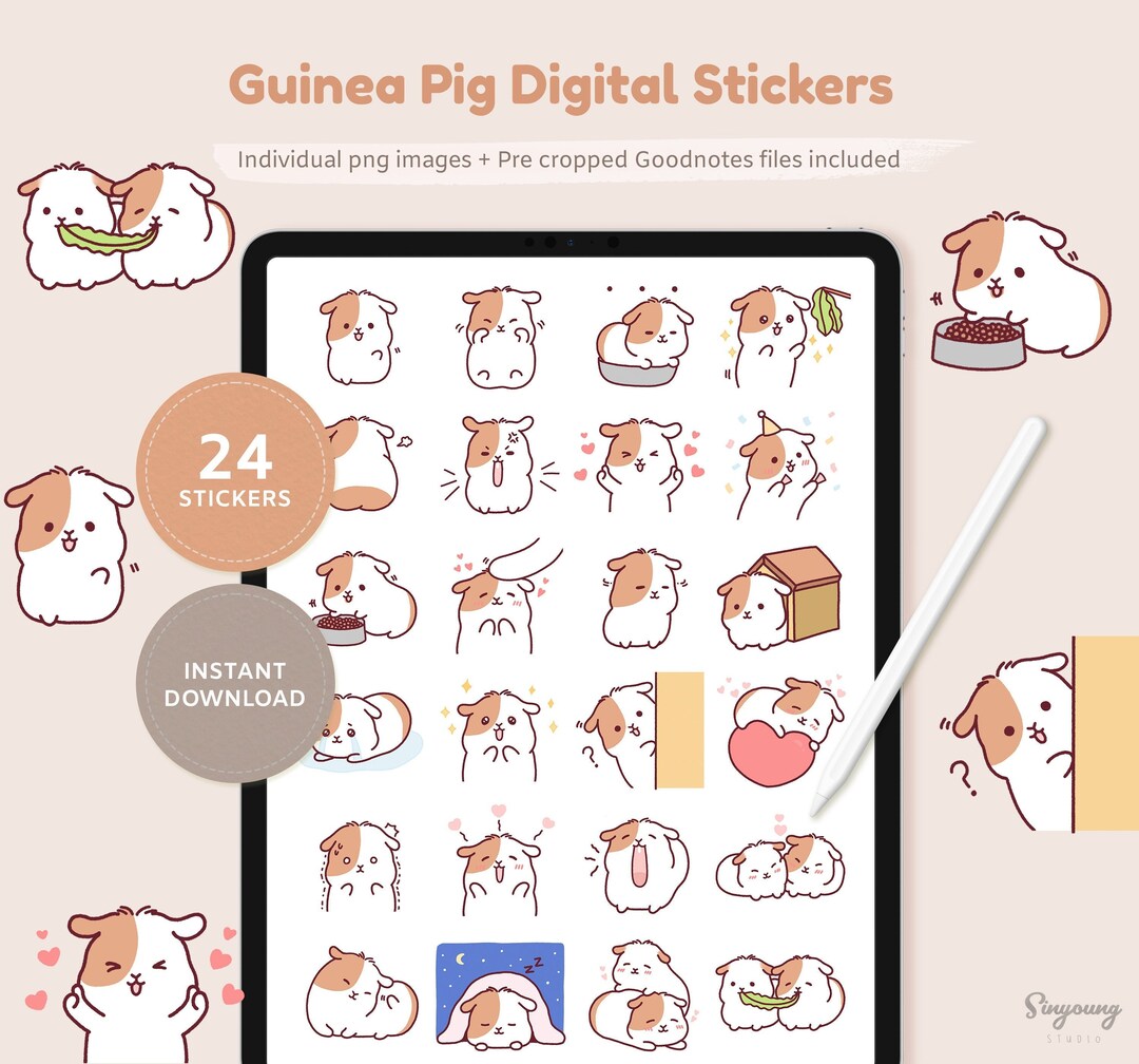 Cute Guinea Pigs Goodnotes Stickers Pre-cropped Digital - Etsy