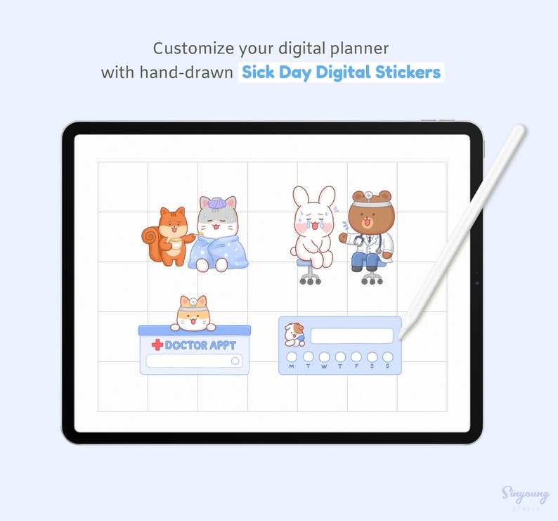 Cute Sick Day Stickers for Digital Planner | Illness Goodnotes Stickers ...