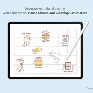 Cute Cat Cleaning Planner Stickers, Hand-drawn Goodnotes Stickers ...